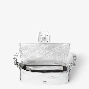 Fendi Baguette® 26424 Crackled Silver Leather Bag